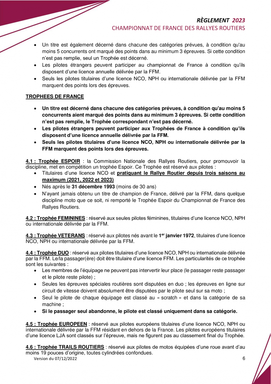 Règlement CFRR | FFMoto